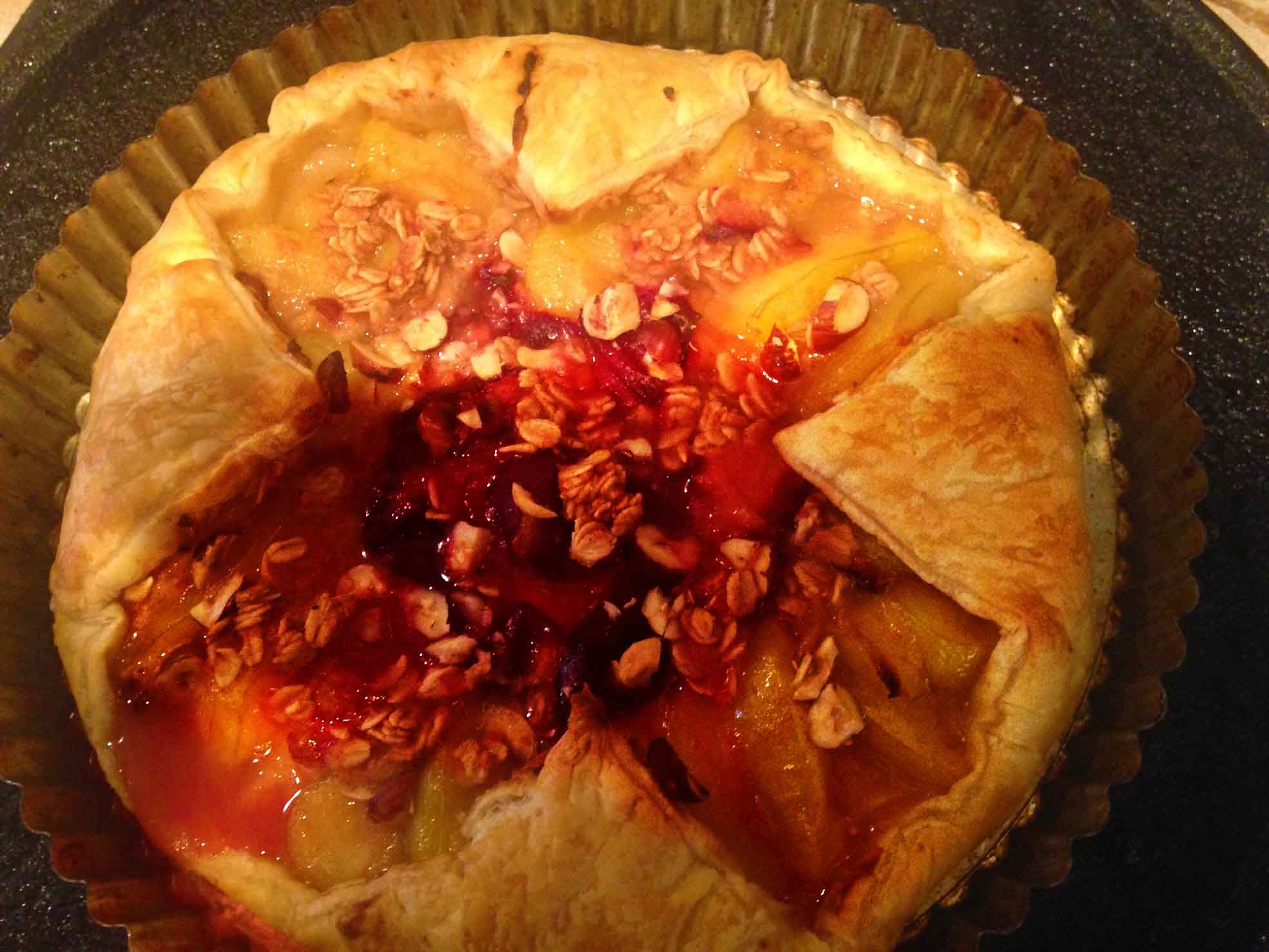 Peach Blueberry Puff Pastry Tart with Crumble Topping - Darcy Dishes